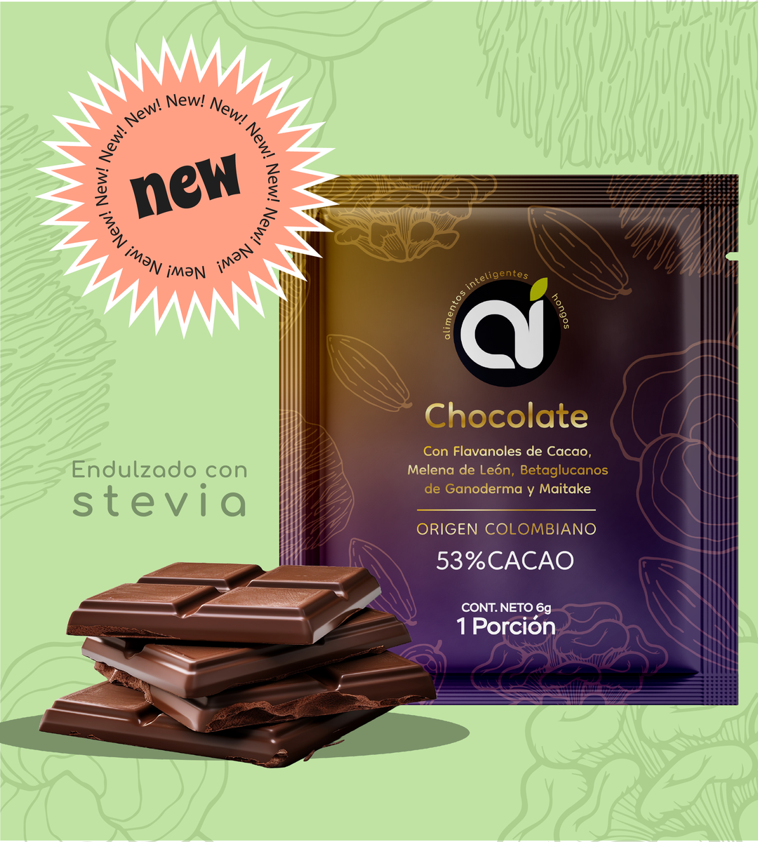 Chocolate con Flavanoles de Cacao y Hongos Funcionales / 10 sachets ...