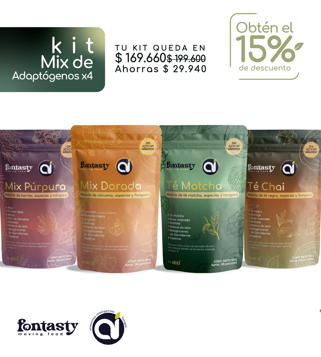 Kit x 4: Adaptógenos y hongos funcionales